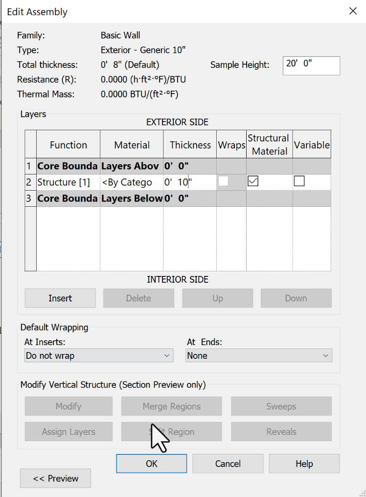 Click OK to close the Edit Assembly dialog box. Review the properties of the newly created wall ...